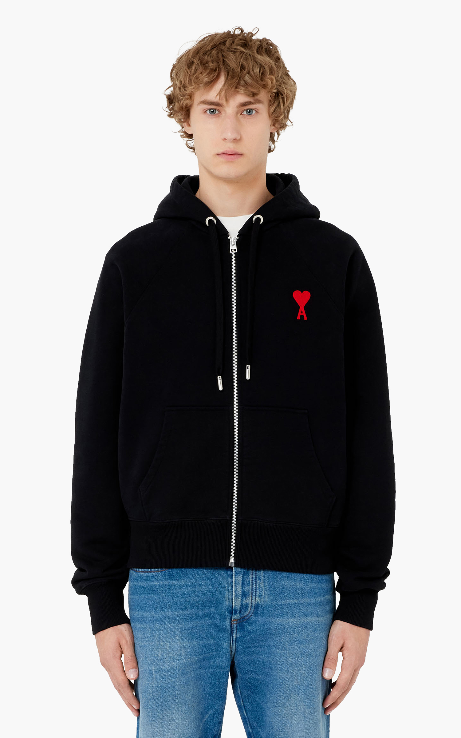 AMI Paris Tonal Zipped ADC Hoodie Black/Red | Cultizm AMI Paris Tonal Zipped ADC Hoodie Black/Red | Cultizm