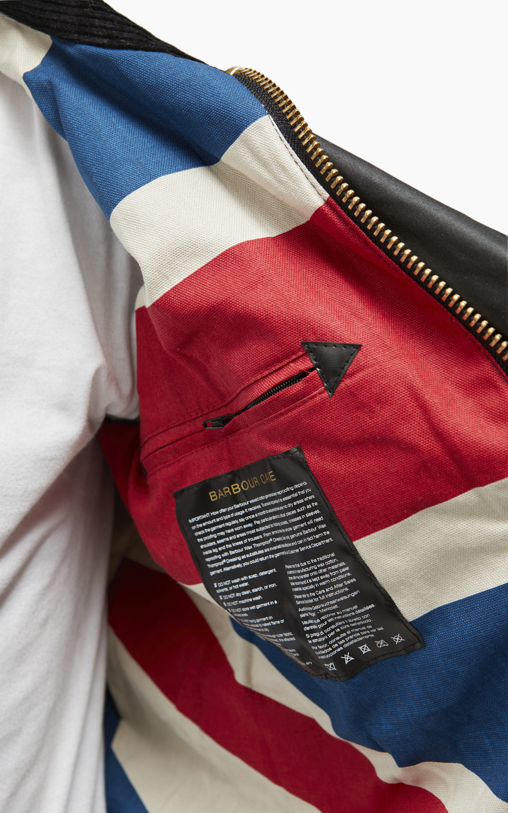 Barbour jacket union jack lining store