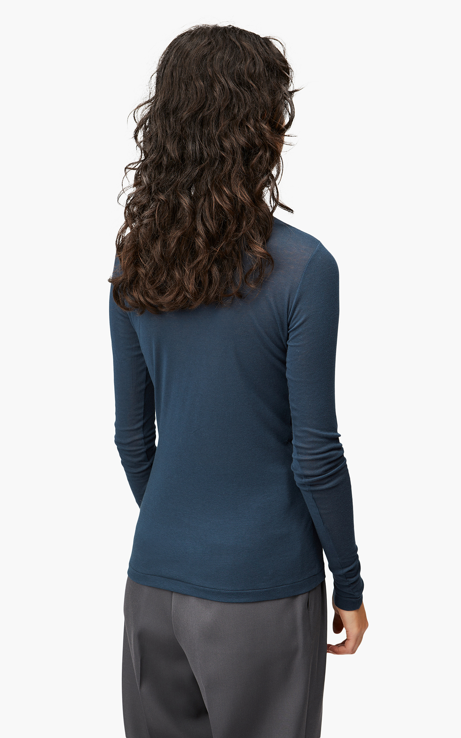 Auralee W High Gauge Sheer Rib L/S Tee Navy Blue | Cultizm Auralee W High Gauge Sheer Rib L/S Tee Navy Blue | Cultizm